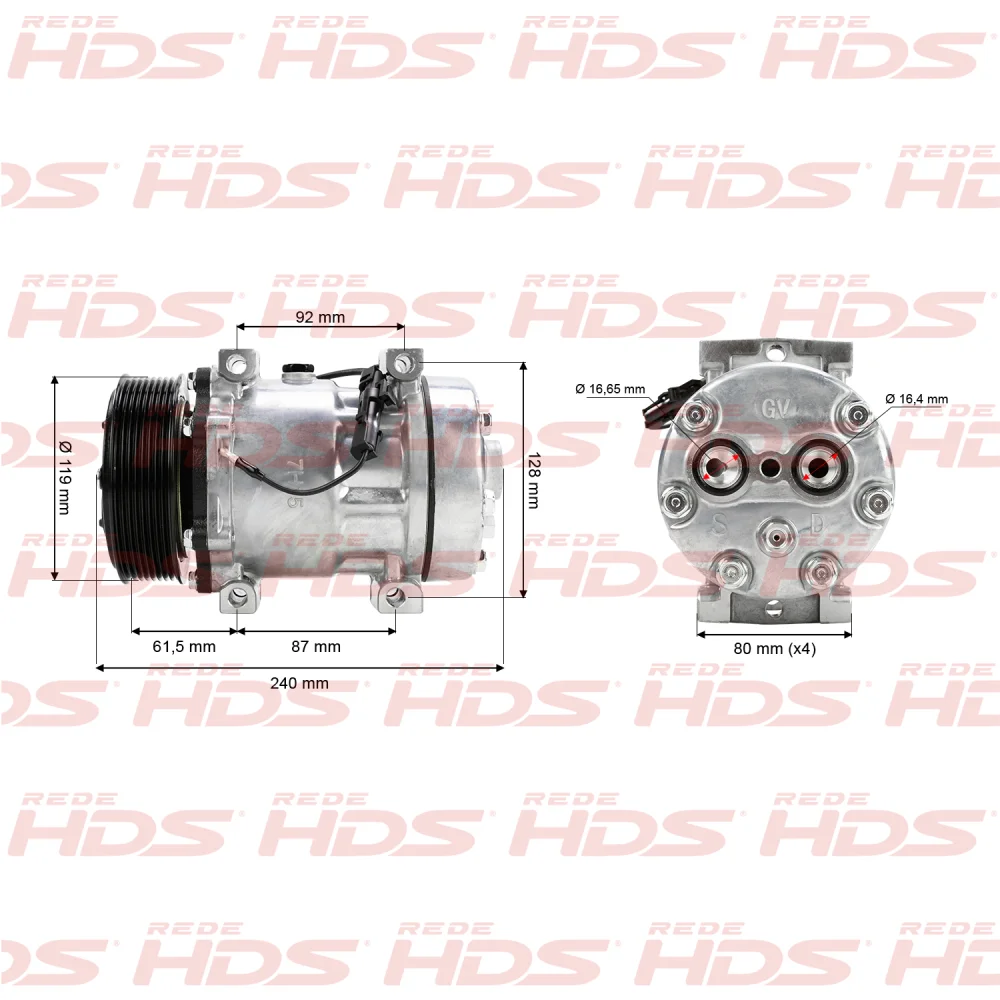 A/C Compressor Universal 7H15 8PK 12V Flex 4 Fixações