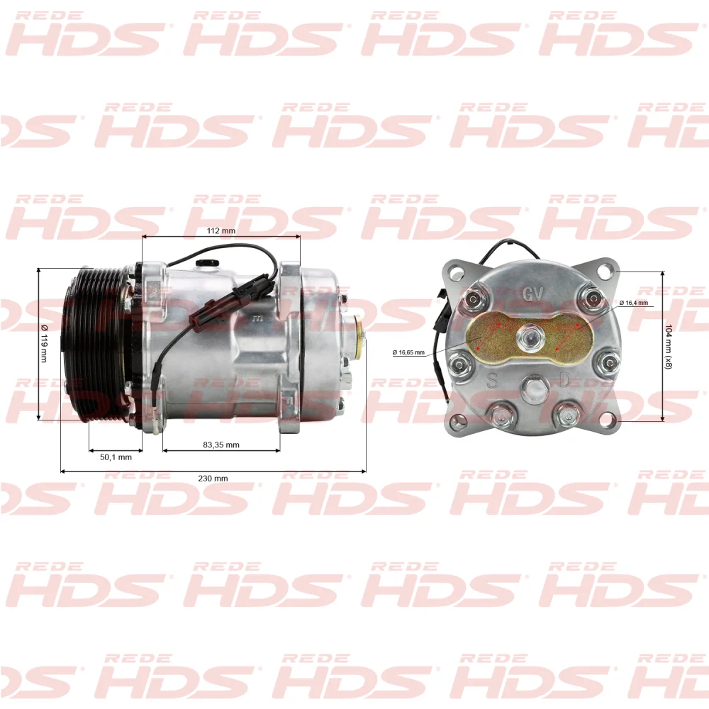 A/C Compressor Universal 7H15 8PK 12V Flex 8 Fix