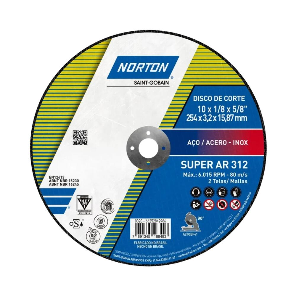 Disco de Corte Super para Metal 10X1/8X5/8 Norton Ar312
