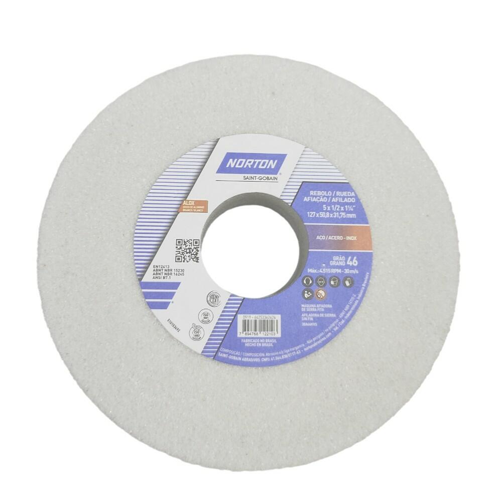 Rebolo Copo Reto Branco para Afiacao de Ferramentas 5X2 Norton 38A46Kvs