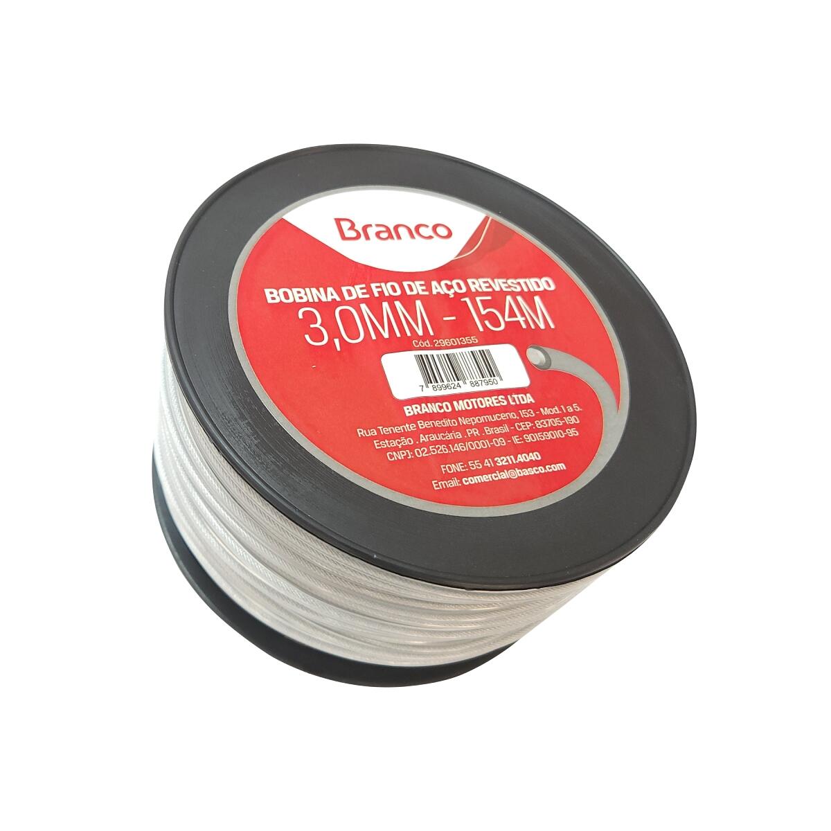 Bobina de Fio de Aço Revestido 3mm Nylon Branco (154m)